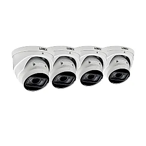 Lorex Indoor/Outdoor 4k (8MP) Ultra HD Dome Security Camera with Varifocal Lens (Nocturnal 4 Series), 4X Optical Zoom, Listen-in Audio, Heat Mapping/People Counting (4-Pack White)