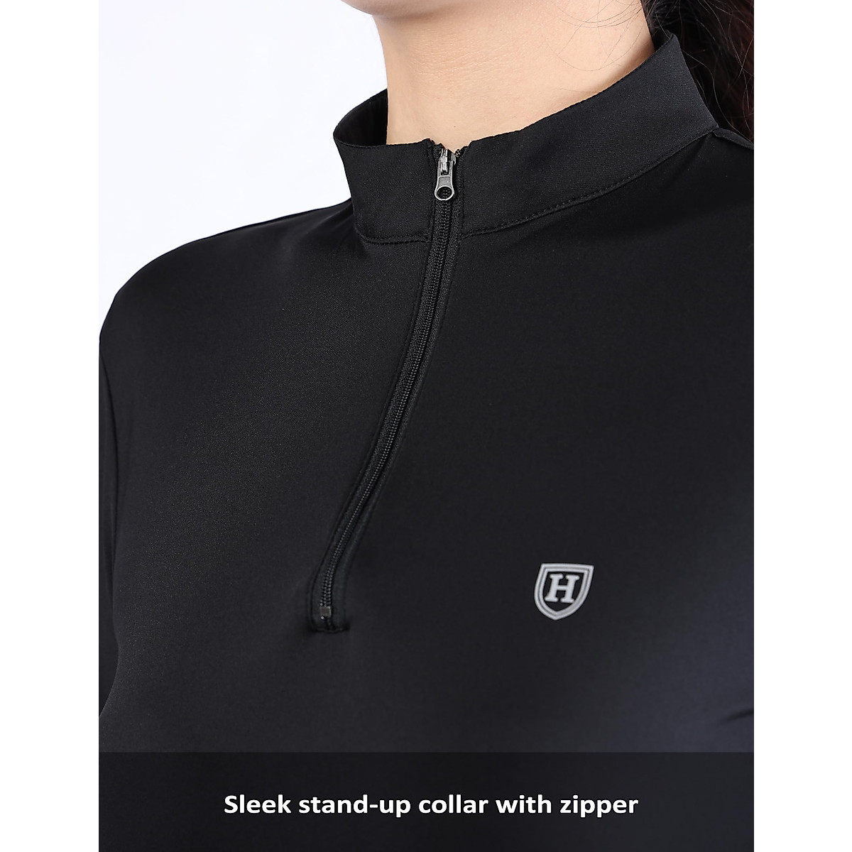 Harrison Howard Women's Equestrian Sweat Absorption Quick Drying Horse Riding Long Sleeve Shirt 1/4 Zip Base Layer Black Large