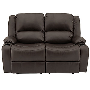RecPro Charles 58" Powered Double RV Wall Hugger Recliner Sofa RV Loveseat with Upgraded 2023 Fabric (Chestnut)