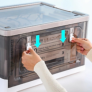 RUNMEIJIA Storage Bins，Clear Plastic Folding Storage Box with Lid with Wheels Stackable Plastic Box, For Home, Dorm and Office Organization, Fabric Toys Books Snacks Bottles (50 Quarts, White)