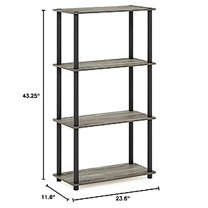 Furinno Turn-N-Tube 3-Tier Double Size Storage Display Rack, French Oak Grey/Black & (99557GYW/BK) Turn-N-Tube 4-Tier Multipurpose Shelf Display Rack - French Oak Grey/Black