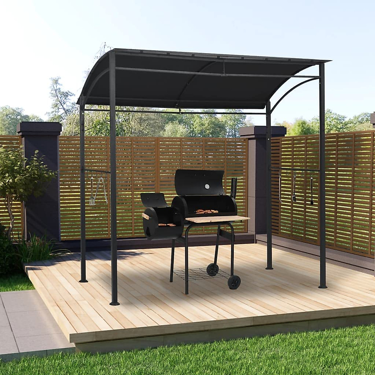 BBQ Gazebo,Park Gazebo,Grill Gazebo,Camping Gazebo,Hardtop Gazebo,Outdoor Gazebo,Weather Resistant,for Garden,Lawn,Patio,House,Yard,Beach,84.6"x59.1"x86.6" Anthracite Steel