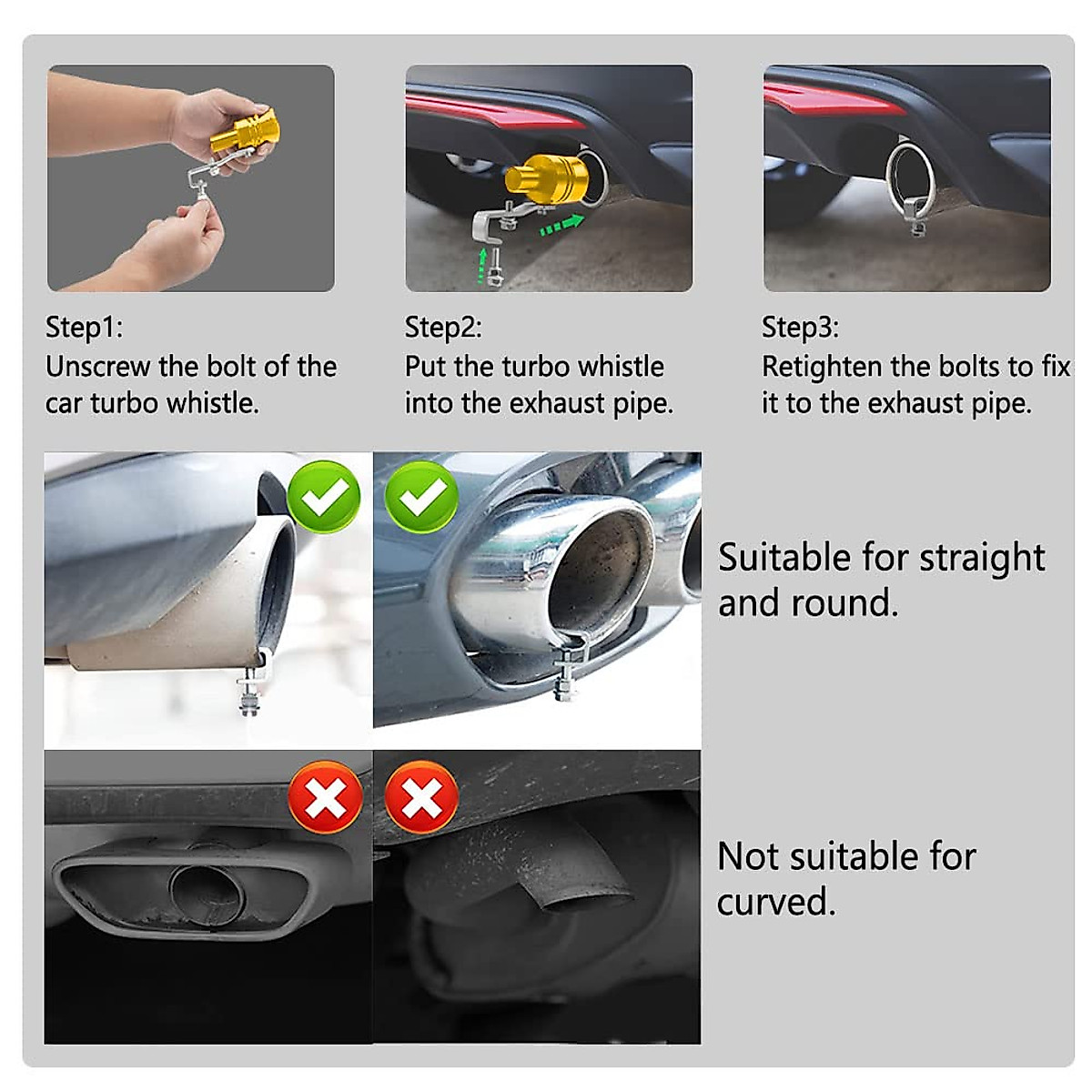 2PCS Car Turbo Whistle, Aluminum Alloy Universal Turbo Whistle, XL Size Aluminum Alloy Universal Turbo Sound Exhaust Muffler Pipe Whistle Car Roar Make (Gold)