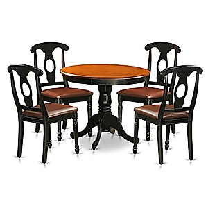 East West Furniture ANKE5-BLK-LC 5 Piece Kitchen Table & Chairs Set Includes a Round Table with Pedestal and 4 Faux Leather Dining Room Chairs, 36x36 Inch, Black & Cherry