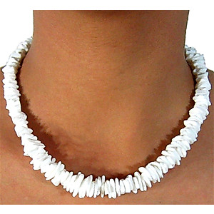 Native Treasure 18" inch Mens and Womens Tropical Jewelry Polished White Rose Clam Chips Ark Shell Summer Beach Surfer Necklace From the Philippines