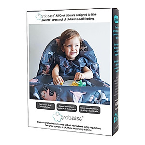 grabease Allover Waterproof Bib for Self-Feeding Infants and Toddlers, Machine Washable, Ages 6-24 Months, Gray
