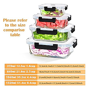 MVDHDT 16 Piece (8 Glass Containers and 8 Lids),12.5+35.1 OZ Black Glass Containers With Lids,Rectangles Meal Prep Containers Reusable Glass,for Microwave, Oven, Freezer and Dishwasher