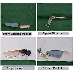 Corduroy Tote Bags for Women with Zipper and Front Pocket Shoulder Handbags Casual Canvas Purse, Green