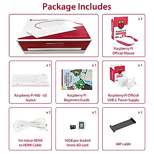 Raspberry Pi 400 Computer kit,4GB RAM,with Raspberry Pi 400 Keyboard, Wired Mouse, Micro HDMI Cable, Type-c Power Supply,16GB Card Preloaded with Raspberry Pi OS with 40Pin Cable