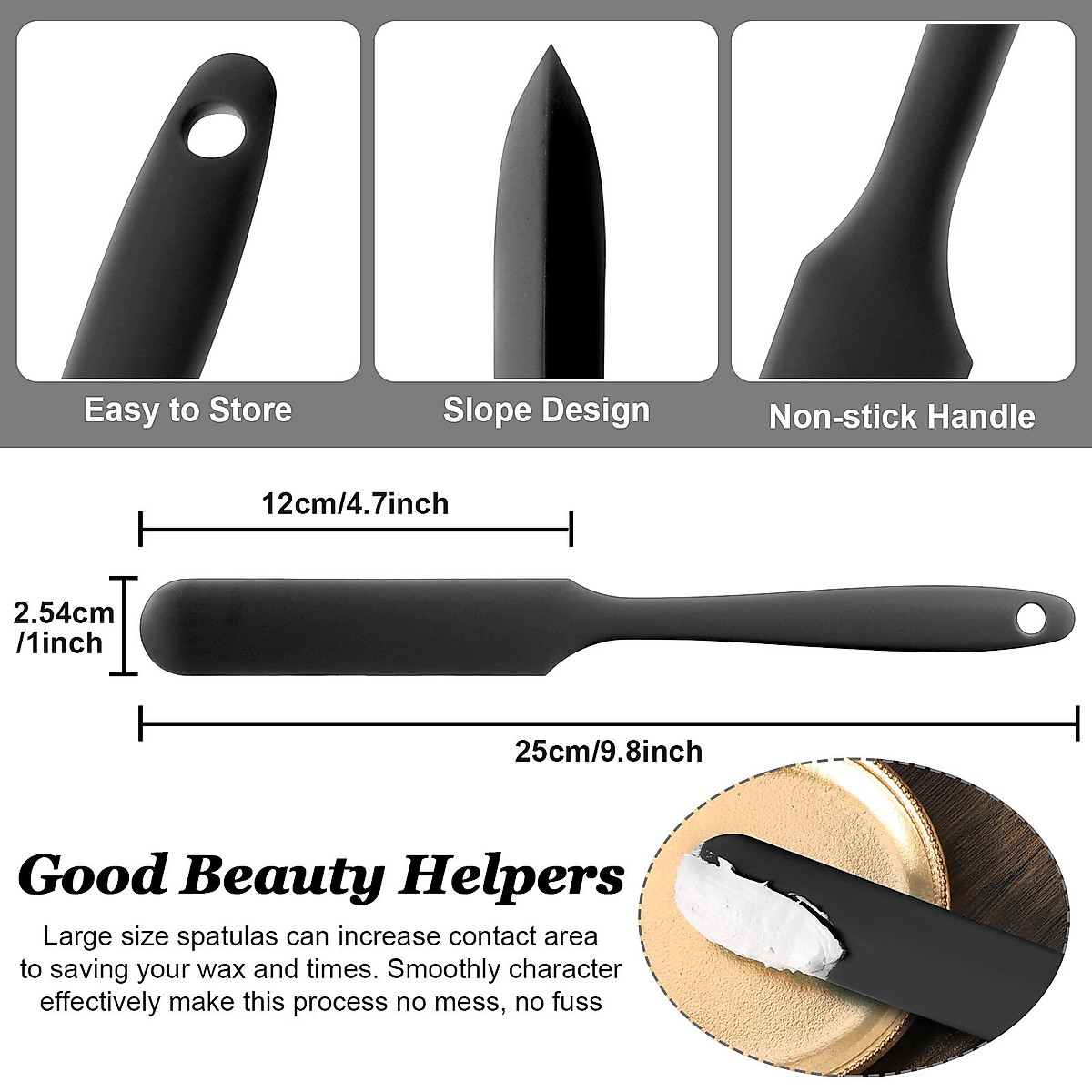 Patelai Non Stick Wax Spatulas Silicone Waxing Sticks Waxing Applicator Hair Removal Large Reusable Scraper Large Area Hard Wax Sticks for Home Salon Body Use Mixing Resin(Black)