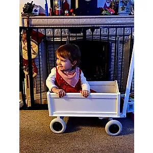 Premium Wooden Wagon STAS - Safe and Beautiful | Ideal for Weddings and Flower Girls | Color: White Fluff| Wheels: Rubber