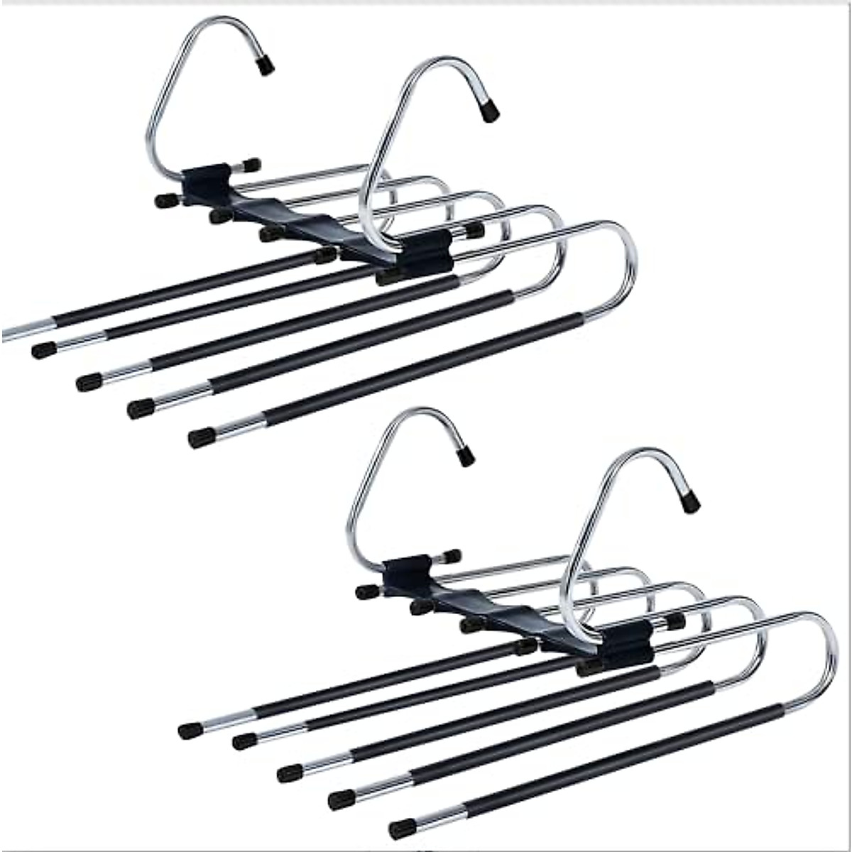 Space Saving Pants Hanger- 2 Pack Closet Organizer Closet Storage Jeans,Trousers Hanger Drying Rack: Leggings, Scarves and Towels Non-Slip Hanger- Space Maximizing Hanging Rack Small Space Organizer