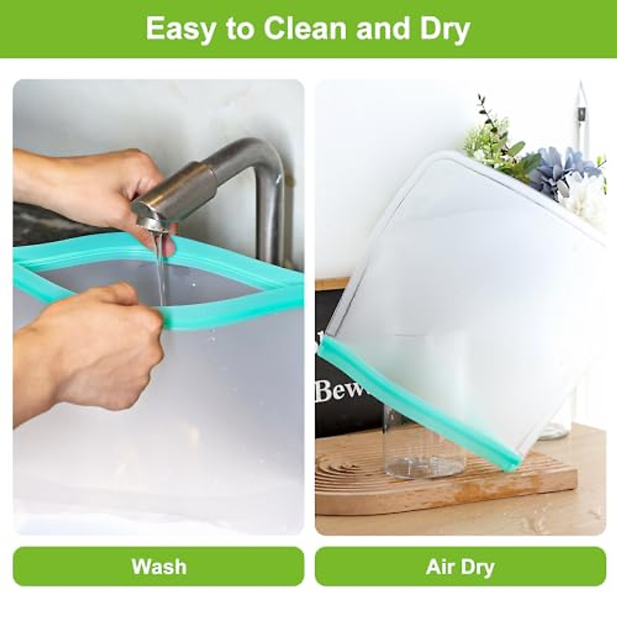 Moretoes 8 Pack Reusable Gallon Freezer Bags, Food Storage Ziplock Bags for Marinate, Travel, Kitchen Organization (Large, Blue & Green)