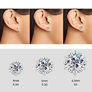 Moissanite Stud Earrings for Women and Men, 925 Sterling Silver Diamond Stud Earrings, 6 Heart Prong Hypoallergenic Earrings for Sensitive Ears, Christmas Gifts 5mm/1ct