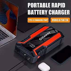 Gillaway 016 Jump Starter 3000A Peak, Jump Starter Battery Pack up to 50 Jump Starts, 12V Jump Box for Car Battery, up to 9.0L Gas and 7.0L Diesel Engines, Jump Starter Portable Power Bank/LED Light