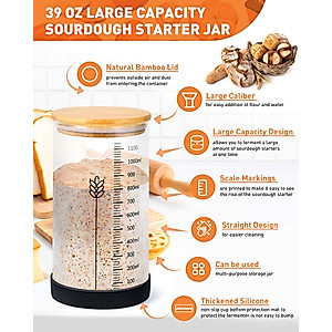 Dangyuxia Sourdough Starter Jar Kit 39 oz Sourdough Starter Jar Sourdough Starter Kit with Thermometer, Sourdough Jar Silicone Spatula, Cloth Cover & Bamboo Lid, for Sourdough Bread Baking Supplie