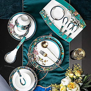 Porcelain Plate and Bowl Set,Dinnerware Set for Home or Special Restaurant, Ceramics Dinner Set, 52 Pieces Porcelain Dinnerware Sets | Bone China Soup Pot and Enamel Cereals Bowls - High-end Wedding