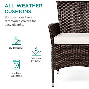 Best Choice Products 5-Piece Indoor Outdoor Wicker Dining Set Furniture for Patio, Backyard w/Square Glass Tabletop, Umbrella Cutout, 4 Chairs - Cream