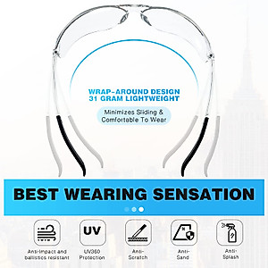 WFEANG Clear Safety Glasses Bulk of 4, Protective Eyewear for Men Women, ANSI Z87.1 Eye Protection Goggles with Clear Protective Lens for Work, Shooting, Lab,Cycling(Clear-4pack)