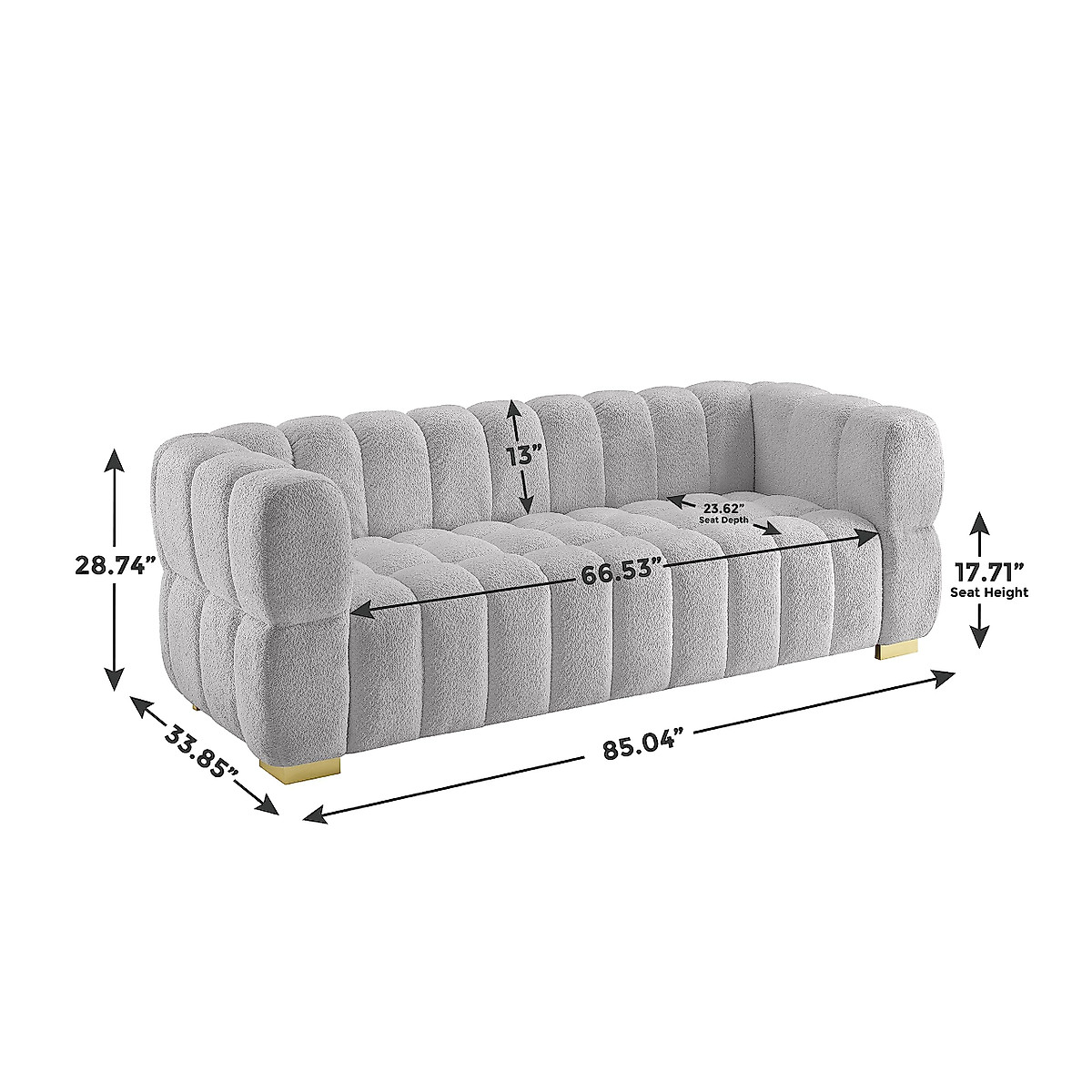 VANOMi Sofa Couch for Living Room, Modern Futon 3-Seat Sofa Upholstered Sofa Couch with Metal Leg for Bedroom Apartment Small Space