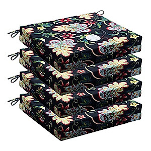Wellsin Outdoor Chair Cushions for Patio Furniture - Patio Chair Cushions Set of 4 - Waterproof Square Corner Outdoor Seat Cushions 18.5"X16"X3", Flower Black