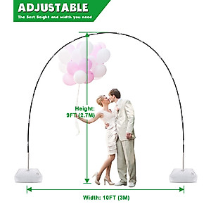 Balloon Arch Kit, 9FT Tall &10Ft Wide Adjustable Plastic Balloon Column Stands Set with Water Fillable Bases and Water Bag 50 Balloon Clips,1 Manual Pump,2 Knotter, Dot Glue,2 Flower Clips...