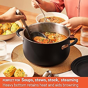 Meyer Stainless Steel Dutch Oven, 5 quart Stock Pot, 9.5" Induction Compatible Stockpot, Dishwasher Safe Casserole Pot, Oven Safe, Matte Black with Silicone Handles, Accent Series Cookware