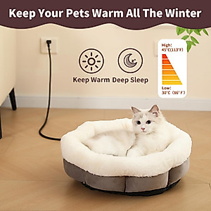 Heated Cats Bed for Kitty and Puppy,Pets Heating Pad, Heated Pets Bed with Thermostat, Washable Indoor Use Heated Cats Bed, Fluffy Warm Cats Heated Bed in Winter（20 Inches）