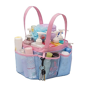 Darunyar Mesh Shower Caddy Tote for College Dorm Room Essentials, Hanging Large Portable Shower Tote Bag Toiletry Organizer with Key Hook for Bathroom Accessories(pink)