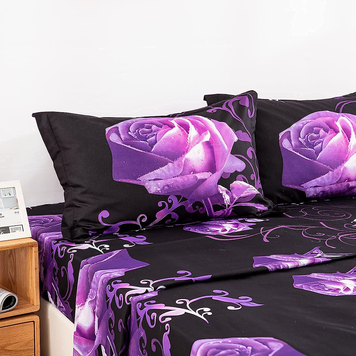 Purple Rose Comfortter Set Queen and Sheet Set for Queen Bed, 3 Piece Fluffy Down Alternative Duvet Set Matching with 4 Piece Bedding Sheet Set. All Season Bedding Set Queen