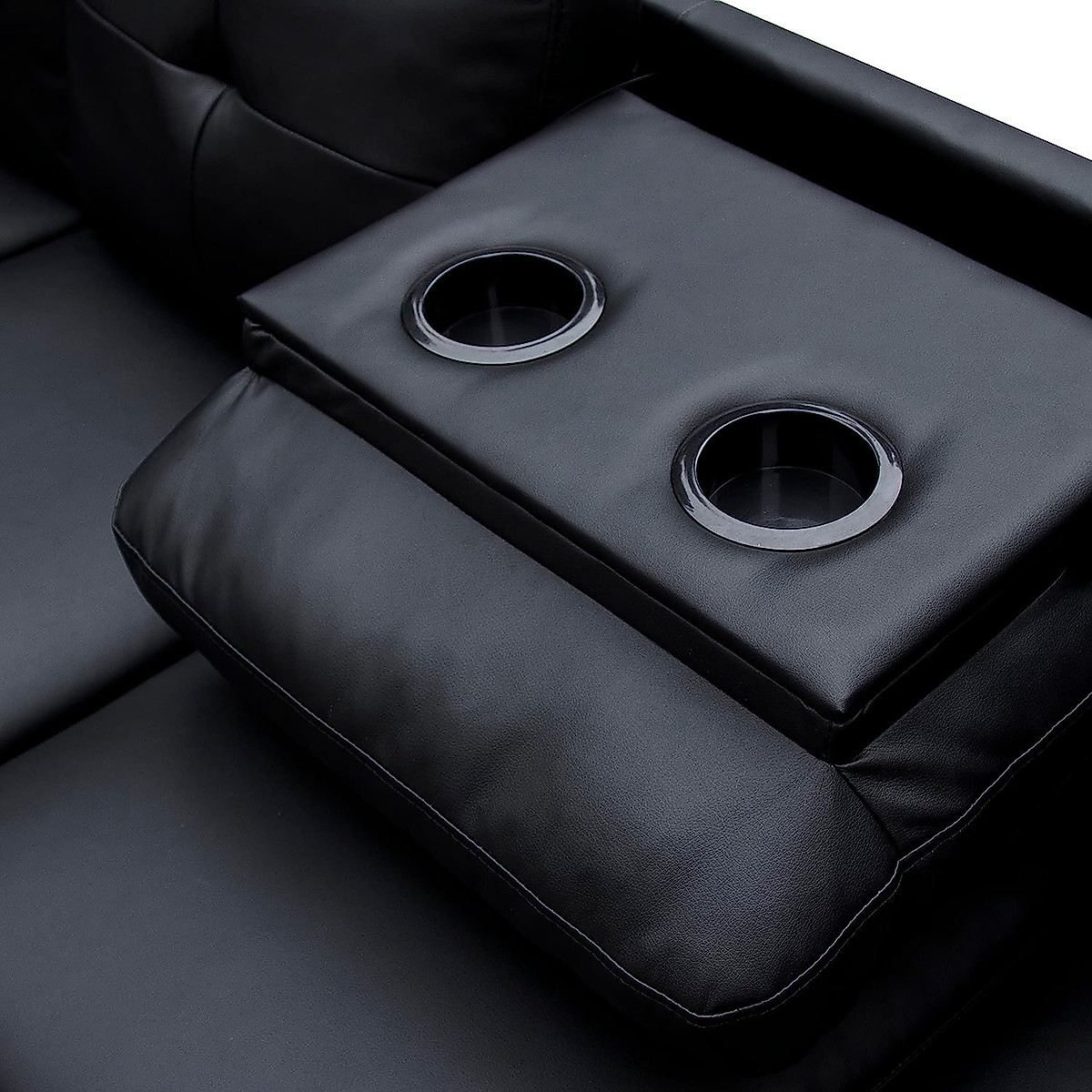 EMKK 105" L-Shape Sofa Couch with Chaise Lounge,Modern Linen Fabric Upholstery Sectional Sofá with Storage Ottoman 2 Pillows for Living Room Furniture Set, Apartment and Large Space, Black PU