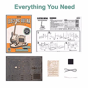 ROKR Wooden 3D Puzzles for Adults Guitar, Musical Instrument Model Kit 3D Puzzles for Teens and Kids to Build, Desk Decor/DIY Hobbies/Gifts for Family and Friends (Electric Guitar)