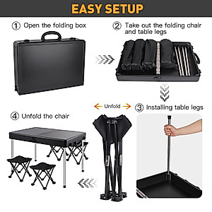 CSINPO Folding Table with Chairs,Portable Folding Camping Table,Picnic Table and 4 Chairs, Aluminum Folding Table for Picnic,Beach,Fishing,Hiking,BBQ,Parties,Activities,Indoor or Outdoor Use(Medium)