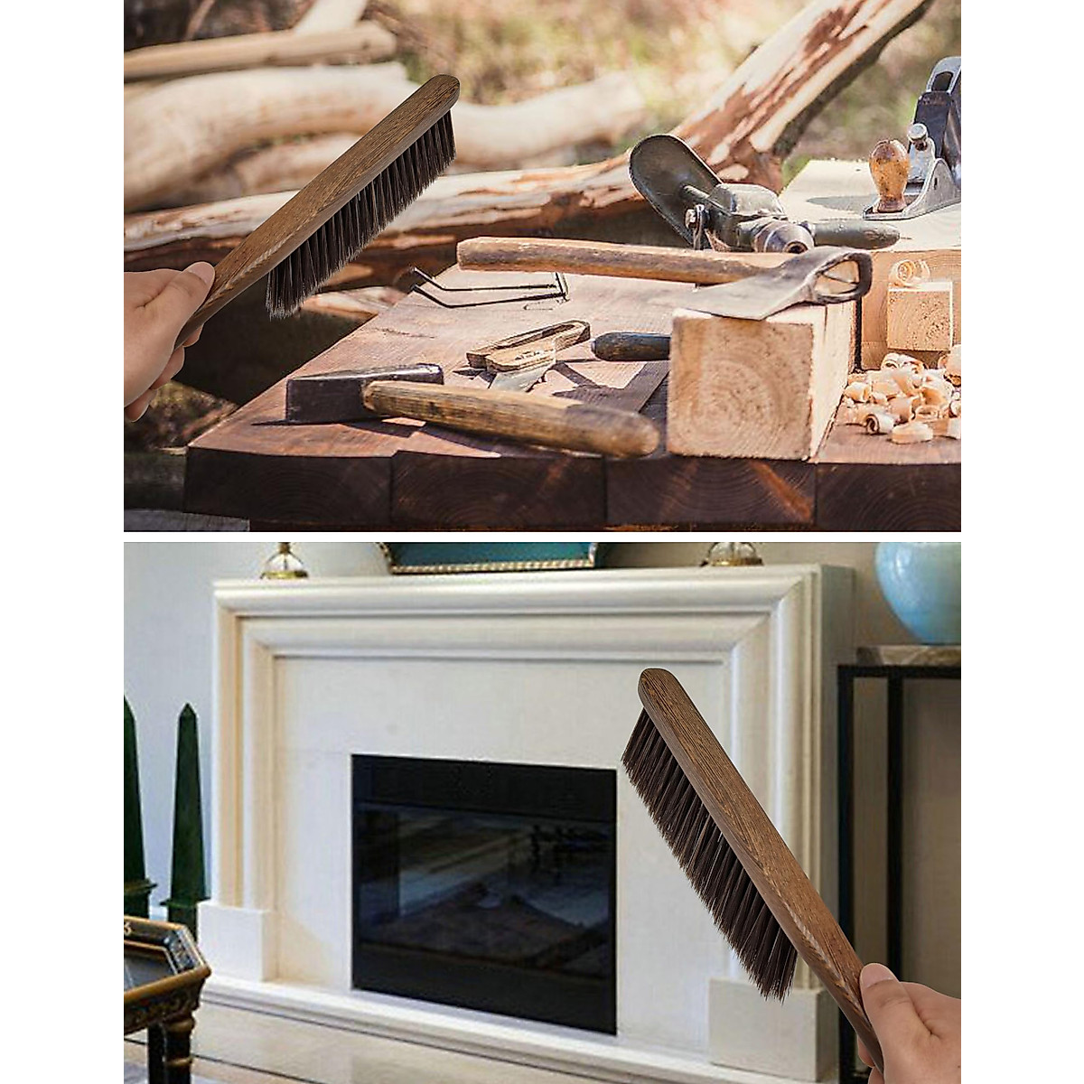 LUNARCHEER Wooden Dusting Brush and Crevice Cleaning Brush Set, Hand Broom Brush, Soft bristles,for Bed, Clothes, Sofa, Fireplace, Outdoor, Car Seat Use (Brown)