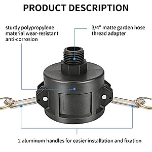 Huazu 275 330 Gallon IBC Tote Fittings, IBC Tote Tank Drain Adapter 2 Inch Camlock Fittings to 3/4 Inch Male Garden Hose Thread for IBC Tote Containers and Garden Hose Fittings