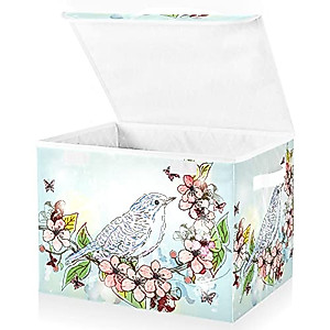 RunningBear Spring Bird Large Storage Bins with Lid Collapsible Storage Bin Cube Basket Organizer Larger Storage Cubes for Clothes Towels Magazine