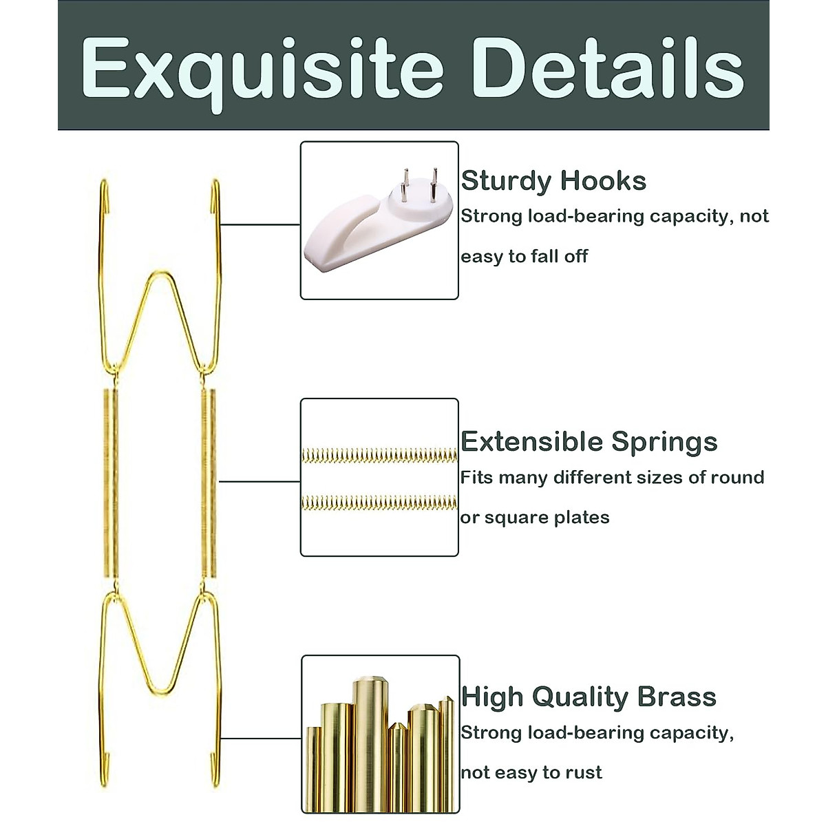 UVAPEK 10 Pack Plate Hangers for Wall, 4 Inch Heavy Duty Stainless Steel Decorative Invisible Wire Wall Plate Hangers with 10Pack Wall Hooks,Compatible 4 to 5 Inch for Antique Plates and Arts, Gold