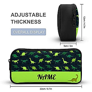 Mrokouay Custom Green Dinosaur School Backpack Set 3 IN 1 Personalized Add Your Name Backpack with Insulated Lunch Bag Pencil Case, Customized Lightweight Kids Bookbag Girls Boys Casual Daypack