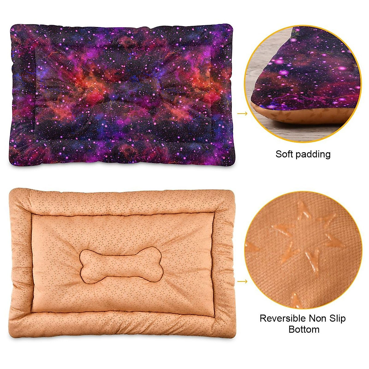 Coikll Galaxy Pet Bed Pad Soft Dog Bed Mat with Anti-Slip Bottom, Machine Washable Crate Pad Mattress for Dog Sleeping- 24 * 18inches