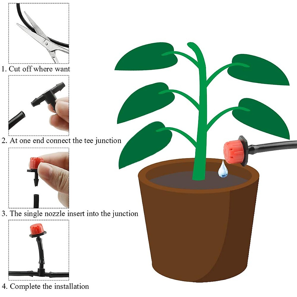 XINGYHENG 100pcs 8 Holes Button Drop Adjustable Flow Dripper with 40PCS Tee Connector Spray Dripped Integral Emitter Nozzle Sprinkler Irrigation System for Flower Garden