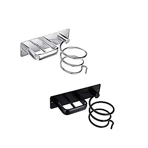 Kepfire Aluminum Bathroom Hair Dryer Holder Kitchen Hanging Rack Beauty Care Tools Wall Mount Styling Organizer Storage Basket - Silver