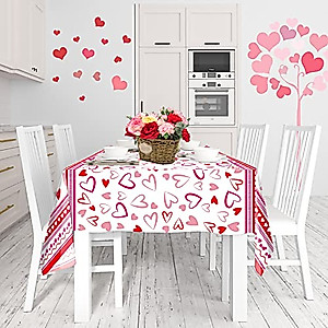 FANCY LAND Valentine Tablecloth 3 Pack Heart Red Plastic Party Decorations 54 X 108 Table Cover