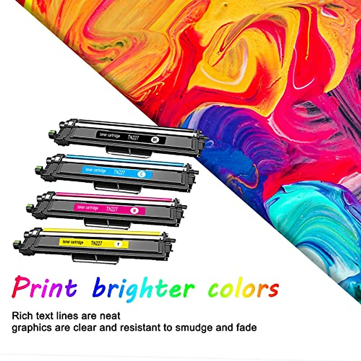 TN227 BK/C/M/Y Toner Cartridge 4 Pack (with chip): Compatible TN227 TN-227 Replacement for Brother MFC-L3770CDW L3710CW L3750CDW HL-3210CW 3230CDW 3270CDW 3290CDW DCP-L3510CDW L3550CDW Printer