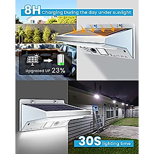 Solar Lights Outdoor Motion Sensor LED Solar Powered High Bright Stainless Steel Flood Lights IP68 Waterproof with 3 Lighting Modes for Wall, Yard, Porch and Garage(1 Pack)