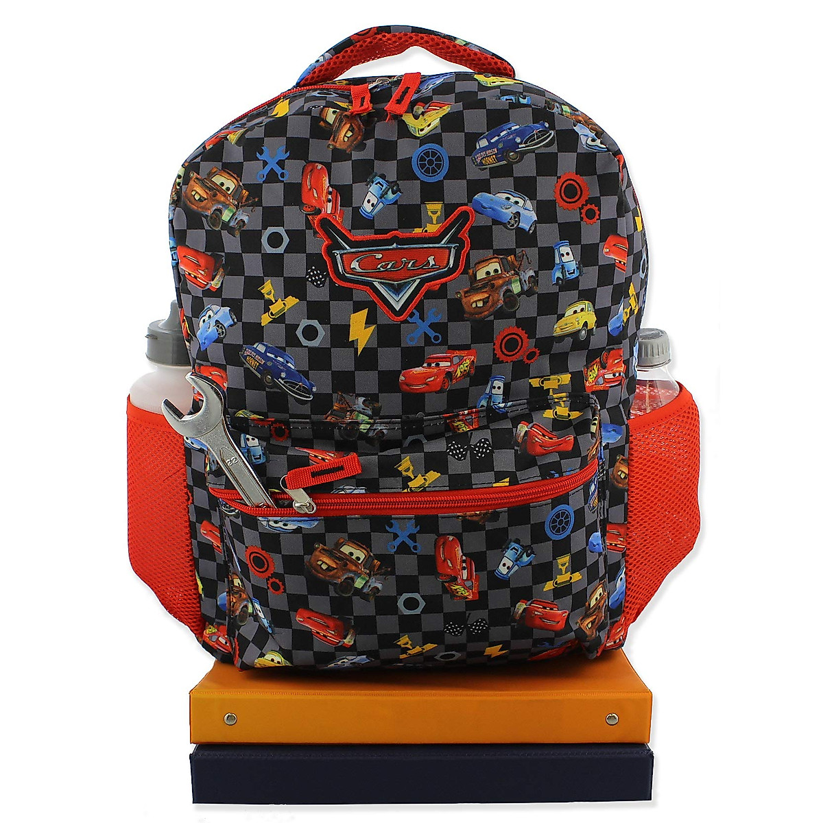 Disney Cars Boy's Girl's 16 Inch School Backpack Bag Lightning McQueen Mater (One Size, Black/Red)