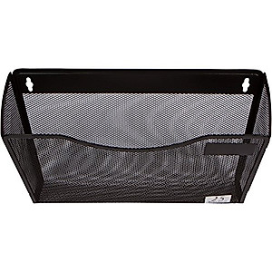 3 Pocket Wall Mount File Hanging Organizer, Metal Mesh Office Home Folder Binder Holder Magazine Mail Sorter Rack + Hardware, Black