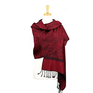 Paskmlna Paisley Jacquard Pashmina Shawl Wrap Scarf Stole,Burgundy-black018-09,Large