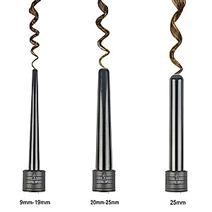 iMissiu Tourmaline 3 in 1 Curling Wand Set with 3 Interchangeable Curling Iron Ceramic Barrels with Heat Resistant Glove – Black