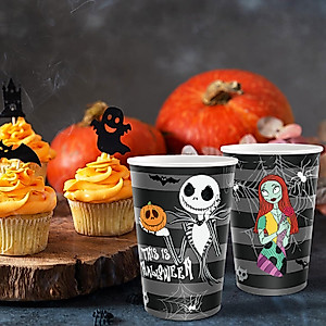 Halloween Disposable Cups for Kids Adult 30 PCS, Halloween Pumpkin Skeleton Disposable Paper Cups for Hot Cold Drinks, Spiderweb Bat Holiday Cups Spooky Halloween Party Supplies 12 OZ Black
