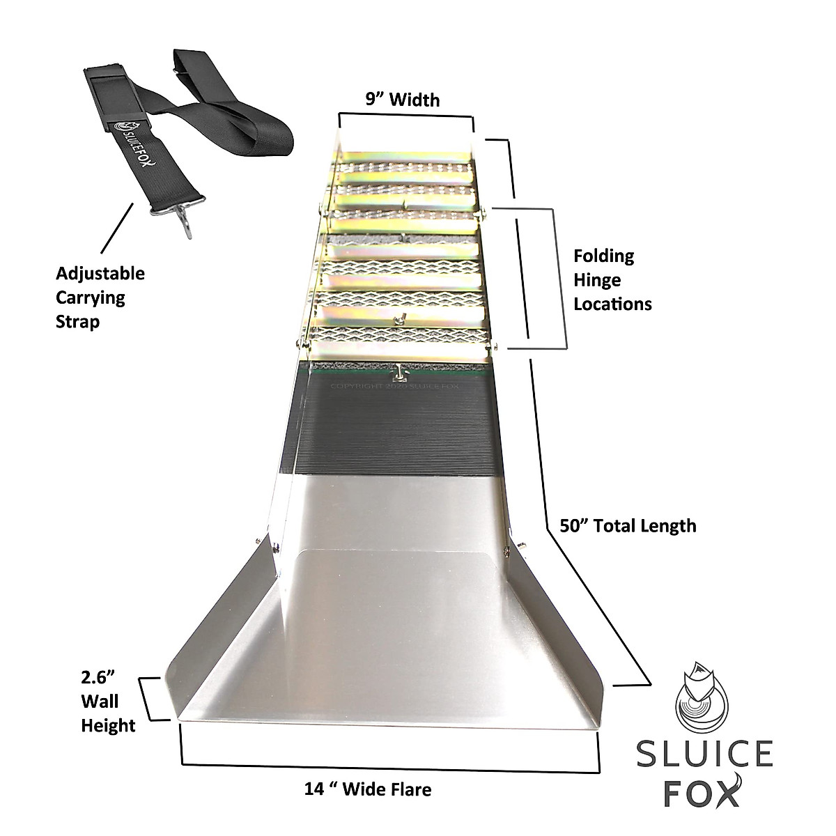 Complete Gold Mining Kit; Folding 50 inch Gold Sluice Box; Gold Prospecting Equipment; Rock Pick Hammer; Gold Classifiers; Pay Dirt Scoop; Crevice Tools and More